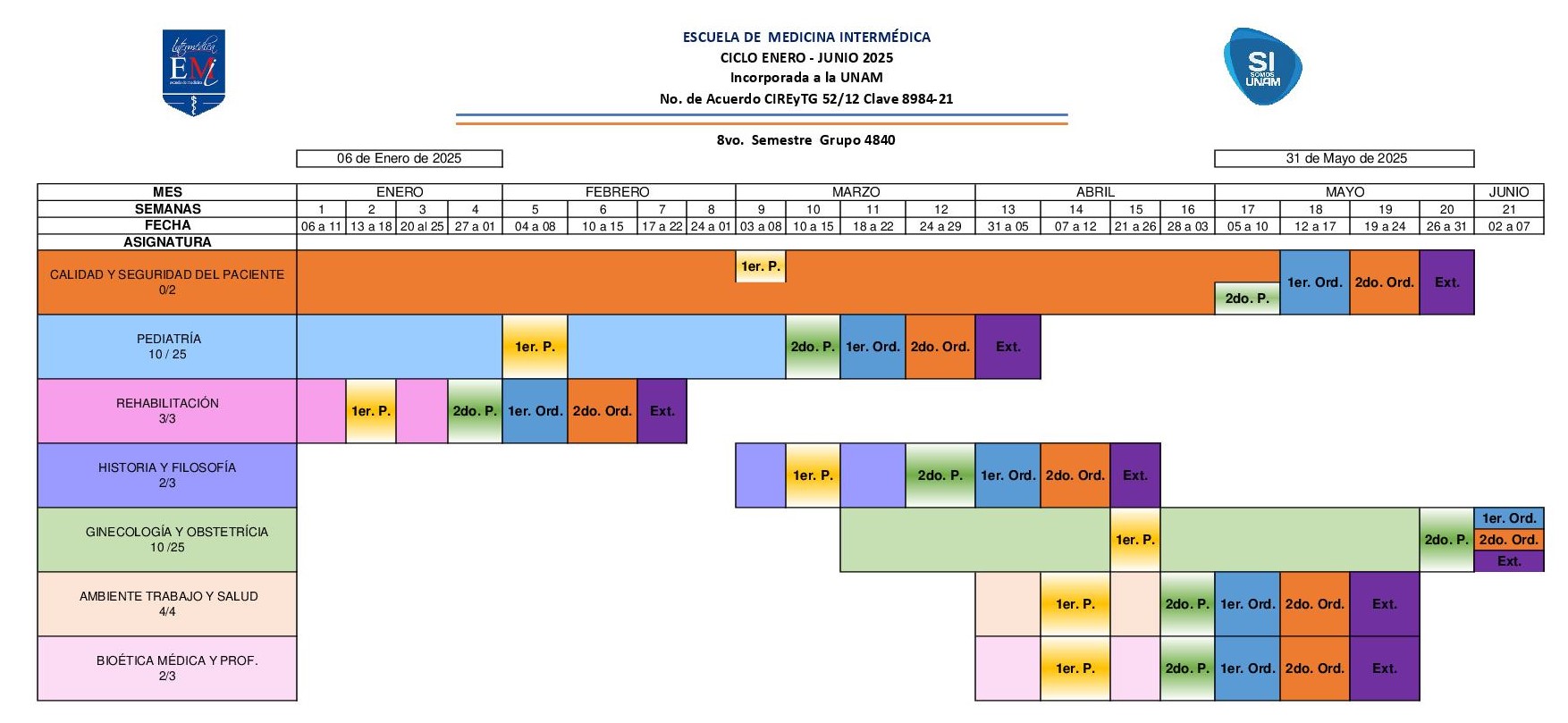 Horario 4840 – Escuela de Medicina Intermedica